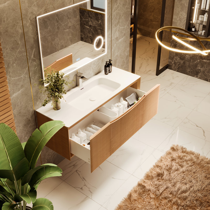 Hokku Designs Kambrey 39'' Wall Mounted Single Bathroom Vanity with Solid Surface Top | Wayfair